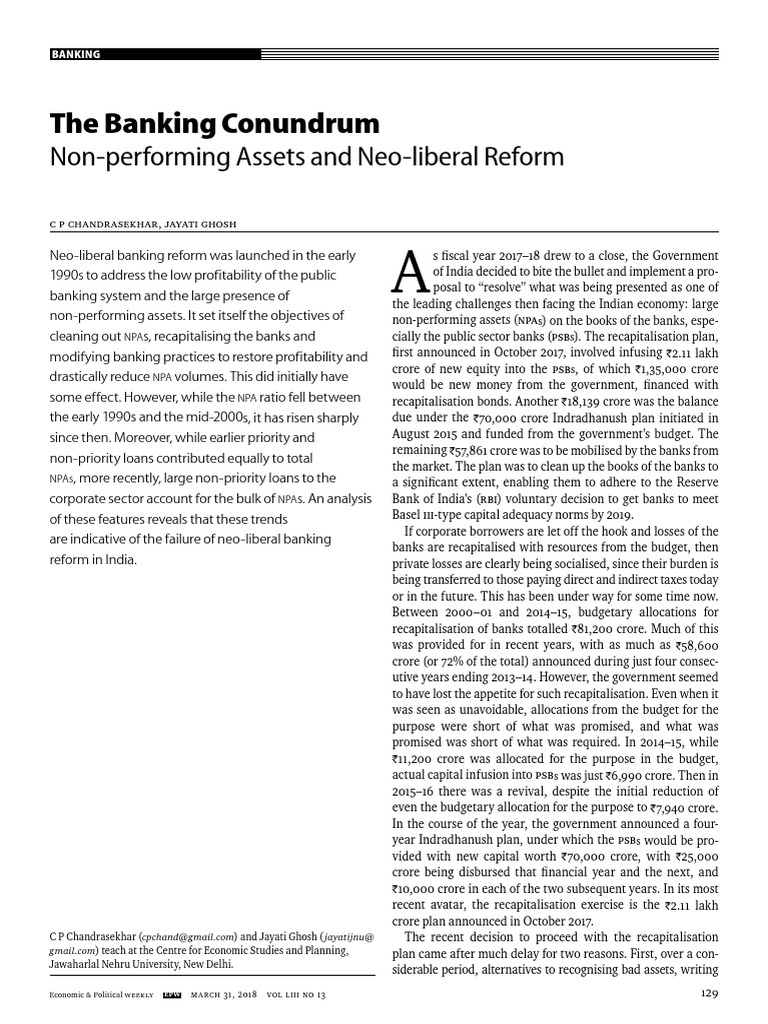 The Banking Conundrum: Non-Performing Assets and Neo-Liberal Reform ...
