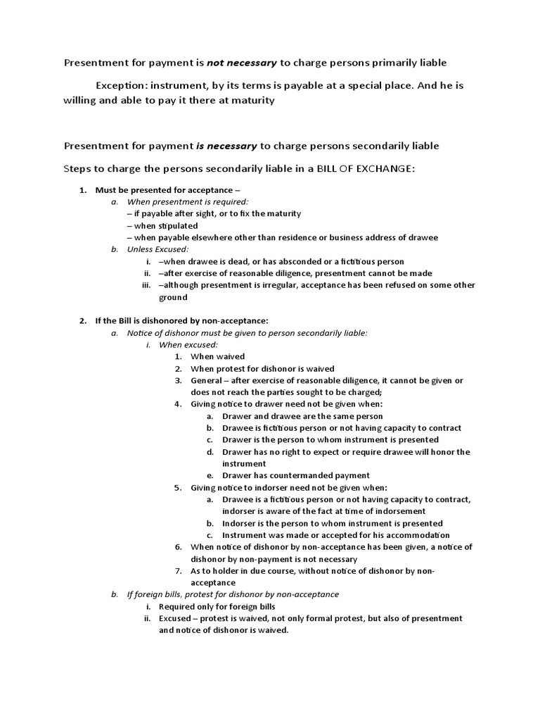 Presentment (Nego) | PDF | Negotiable Instrument | Common Law