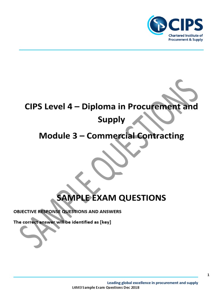 CIPS Level 4 - Diploma in Procurement and Supply Module 3 - Commercial ...