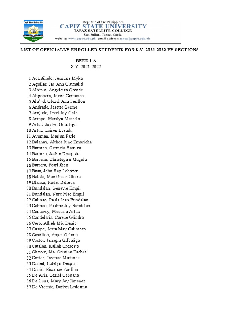 List of Students by Sections | PDF