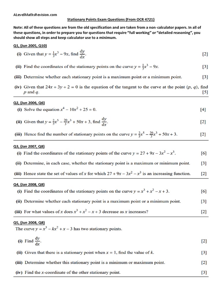 OCR A-Level Maths Stationary Points | PDF