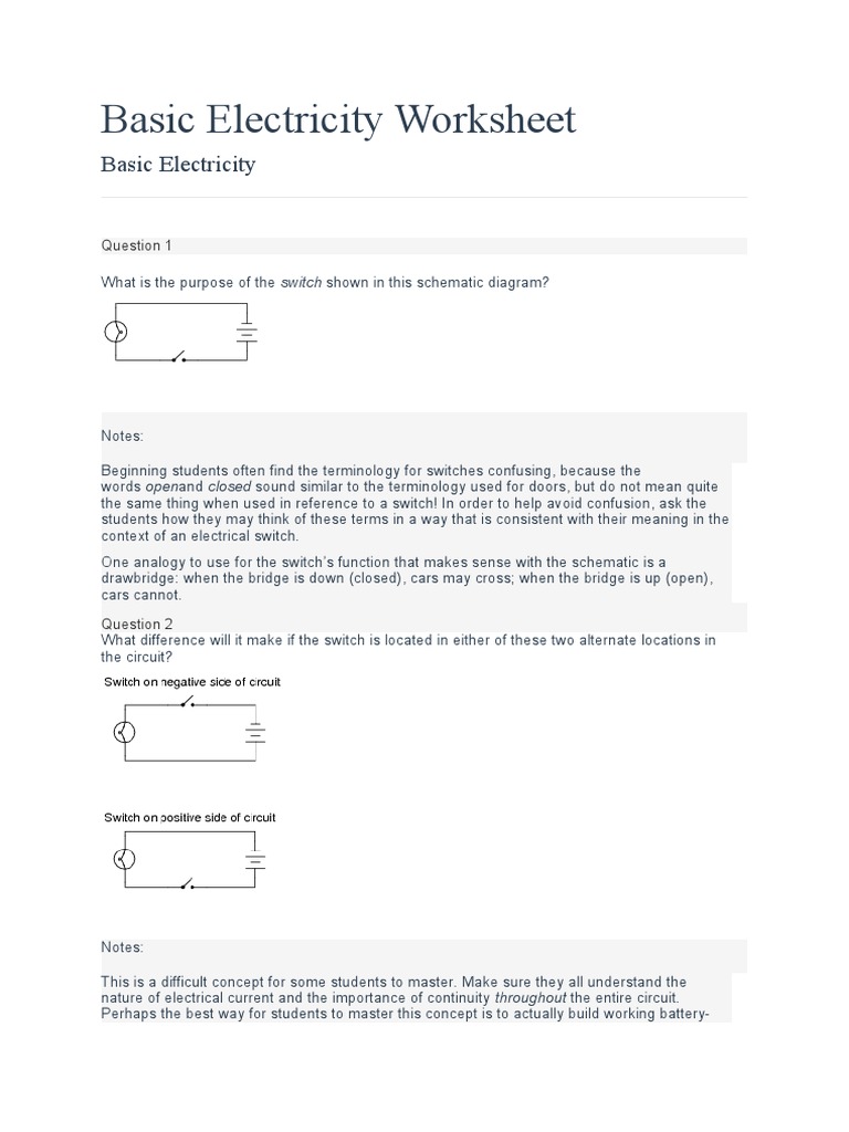 Basic Electricity Worksheet-Hide Answers | PDF | Atoms | Electric Charge