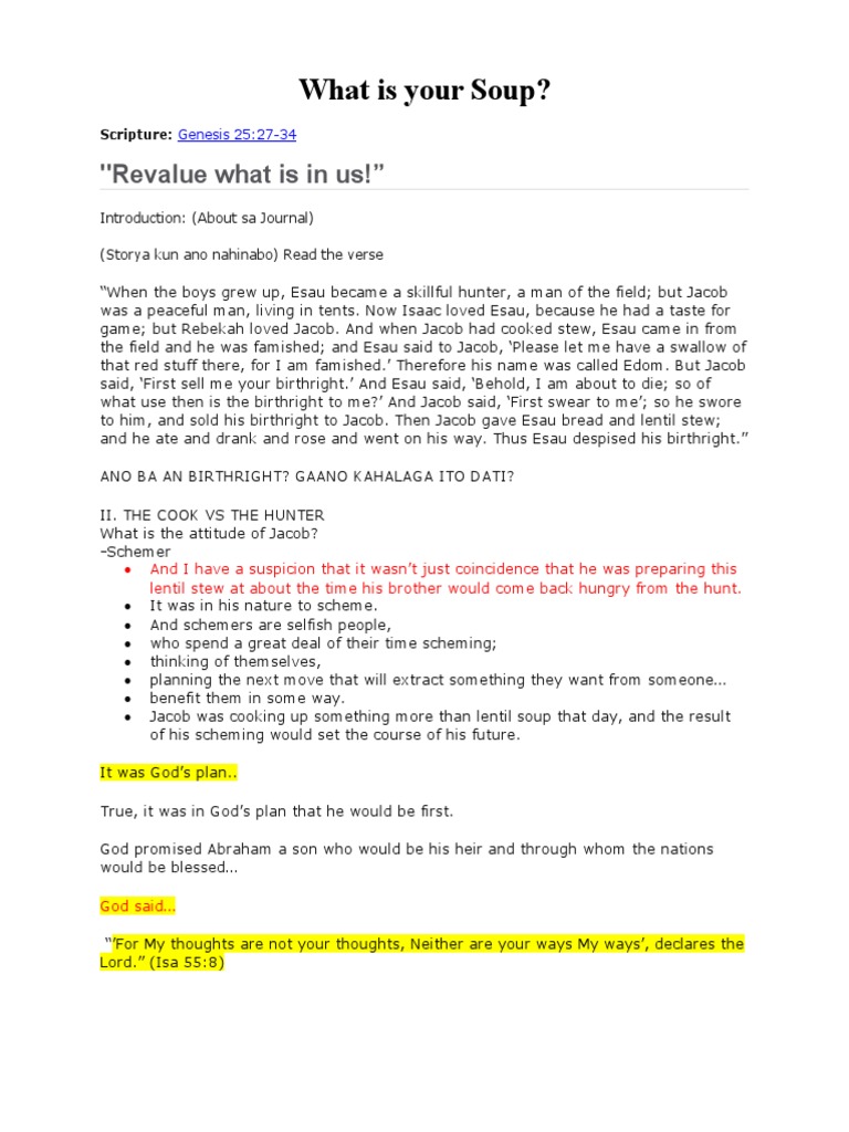 What Is Your Soup? | PDF | Jacob | Rebecca