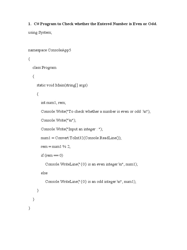 C# Basic Programs for Beginners | PDF | C Sharp (Programming Language ...