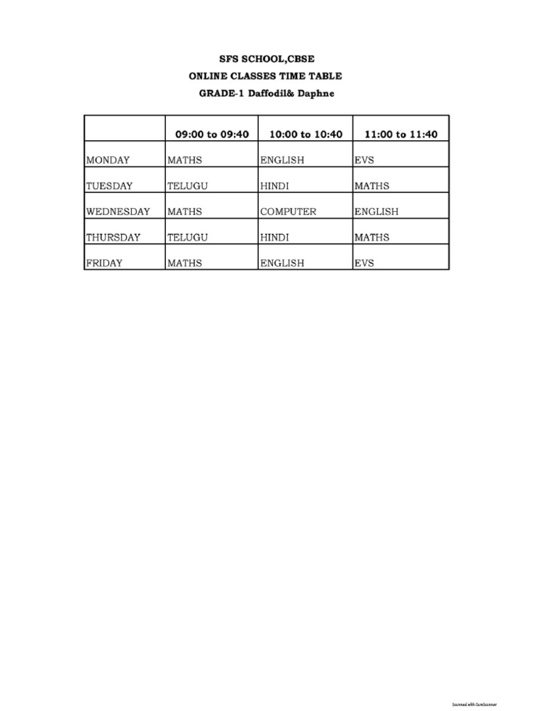 Grade-1 Time Table | PDF