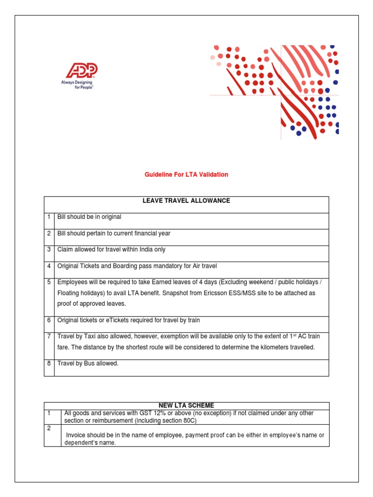 Guideline For LTA Validation: Leave Travel Allowance | PDF