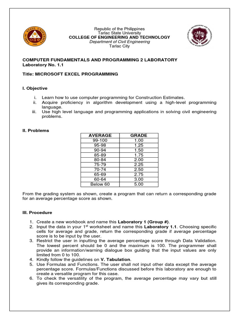 Laboratory No. 1 | PDF | Computer Programming | Microsoft Excel