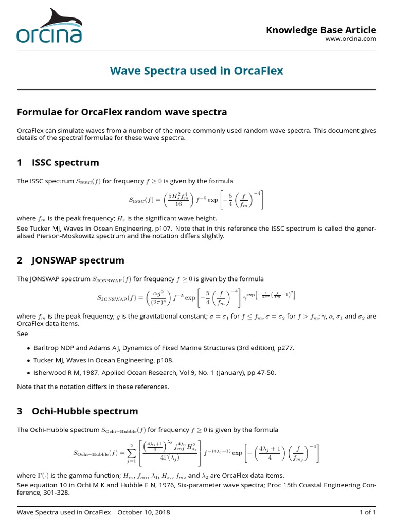 FormulaeforOrcaFlexRandomWave Spectra | PDF | Spectrum | Physical Phenomena