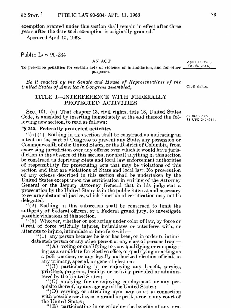Civil Rights Act of 1968, Pub. L. 90-284, 82 Stat. 73 | United States ...