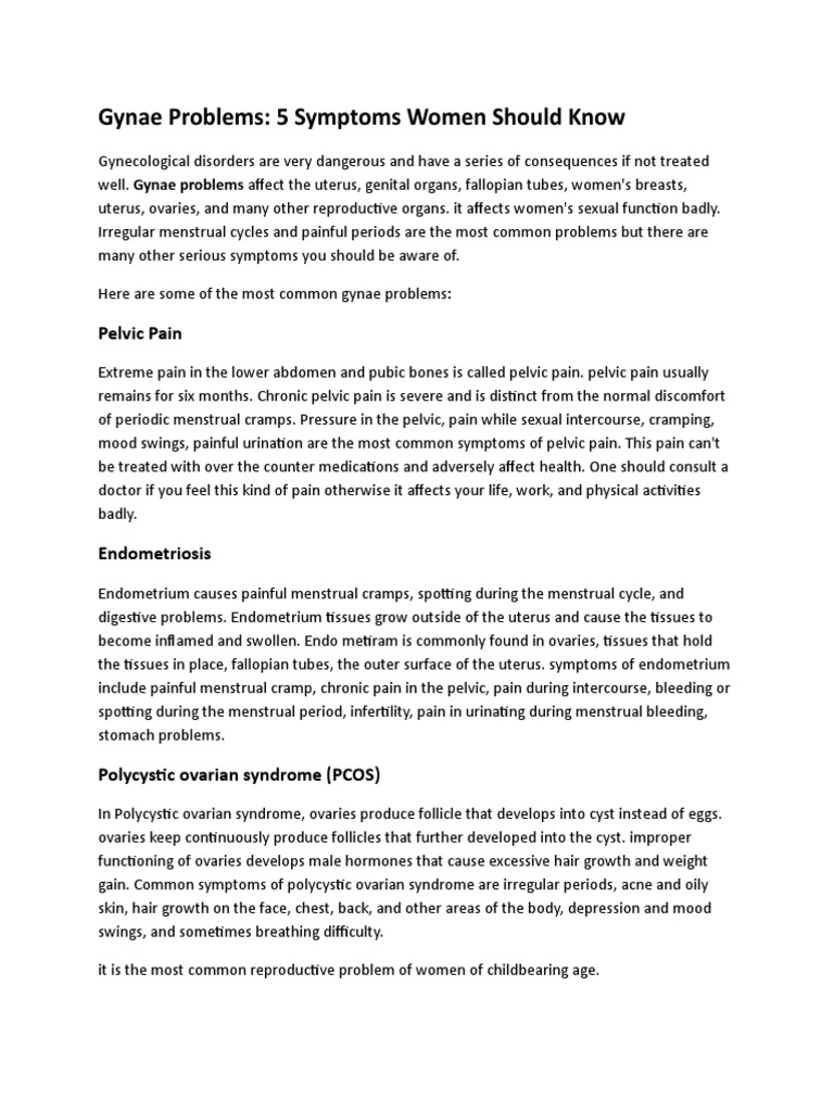 Gynae Problems Articall | PDF | Menstrual Cycle | Ovary