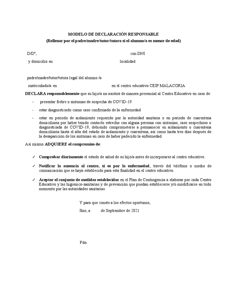 Modelo de Declaración Responsable | PDF