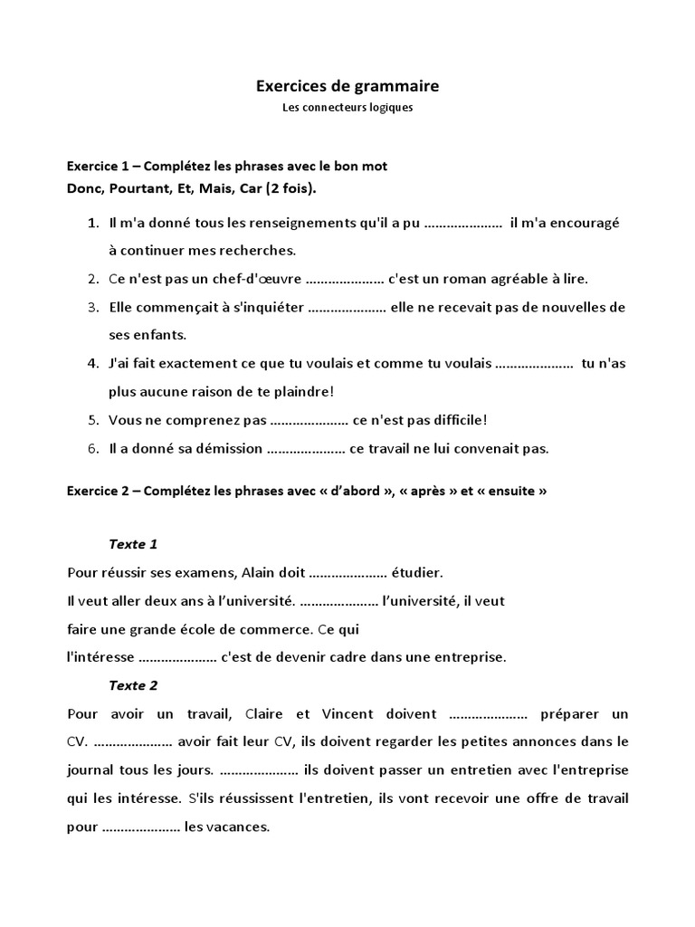 Exercice Connecteurs Logiques | PDF | Banlieue