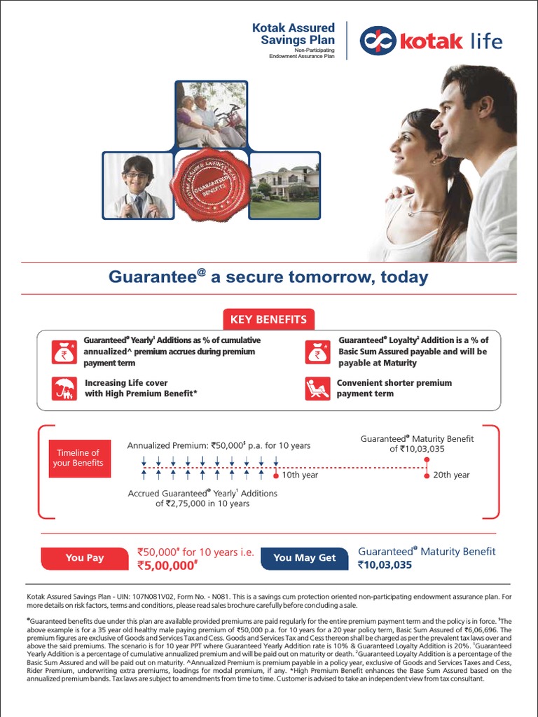 Guarantee A Secure Tomorrow, Today: Kotak Assured Savings Plan | PDF ...