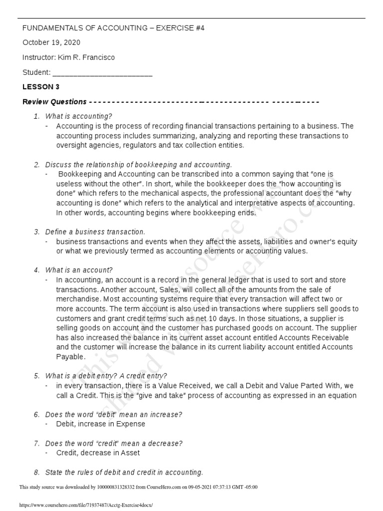 Acctg Exercise4 | Download Free PDF | Debits And Credits | Bookkeeping