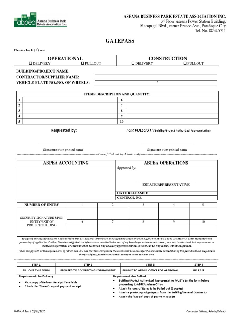 ABPEA Delivery Gatepass 2020 | PDF | Receipt | Government