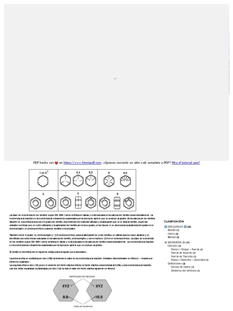 Grados de Dureza Tornillos - Tabla | PDF | Tornillo | Transmisión ...