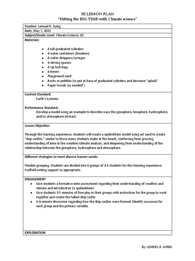 5E Lesson Plan: Climate Science Model | PDF | Lesson Plan | Behavior ...