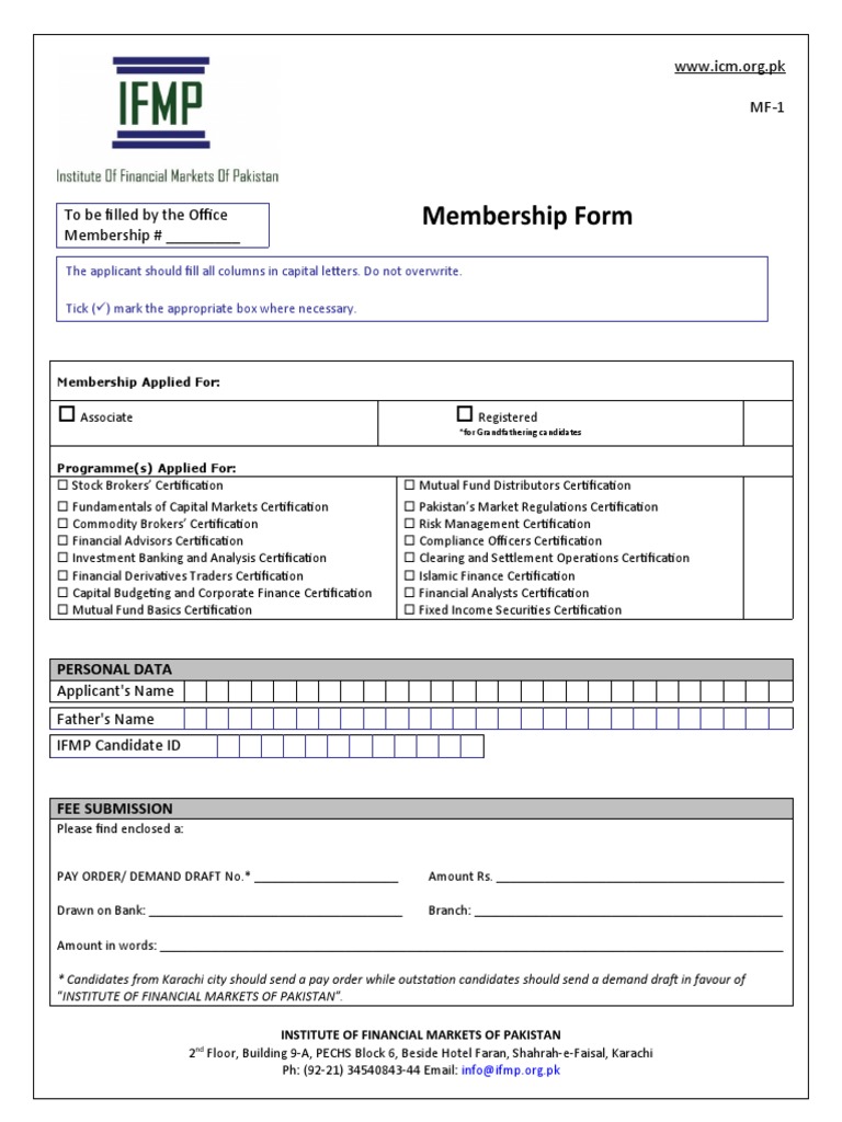 IFMP Membership Application Form | PDF | Financial Markets | Banks