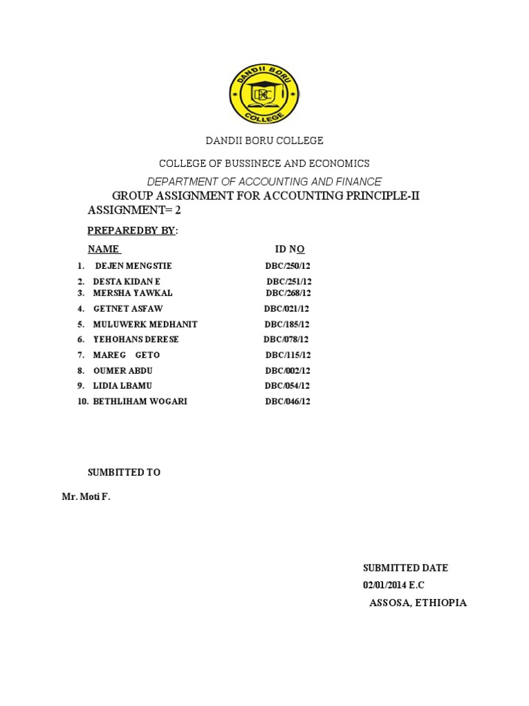 Dandii Boru College Accounting Assignment | PDF