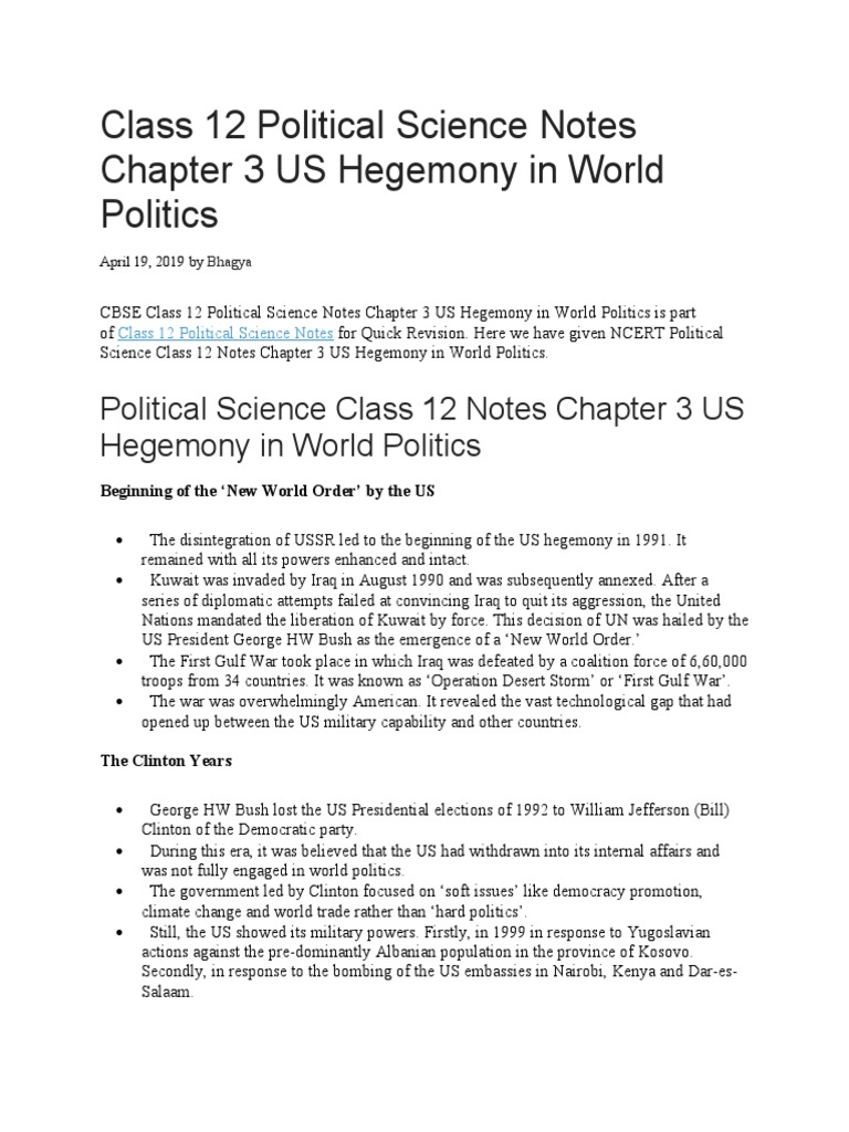 Class 12 Political Science Notes Chapter 3 US Hegemony in World ...