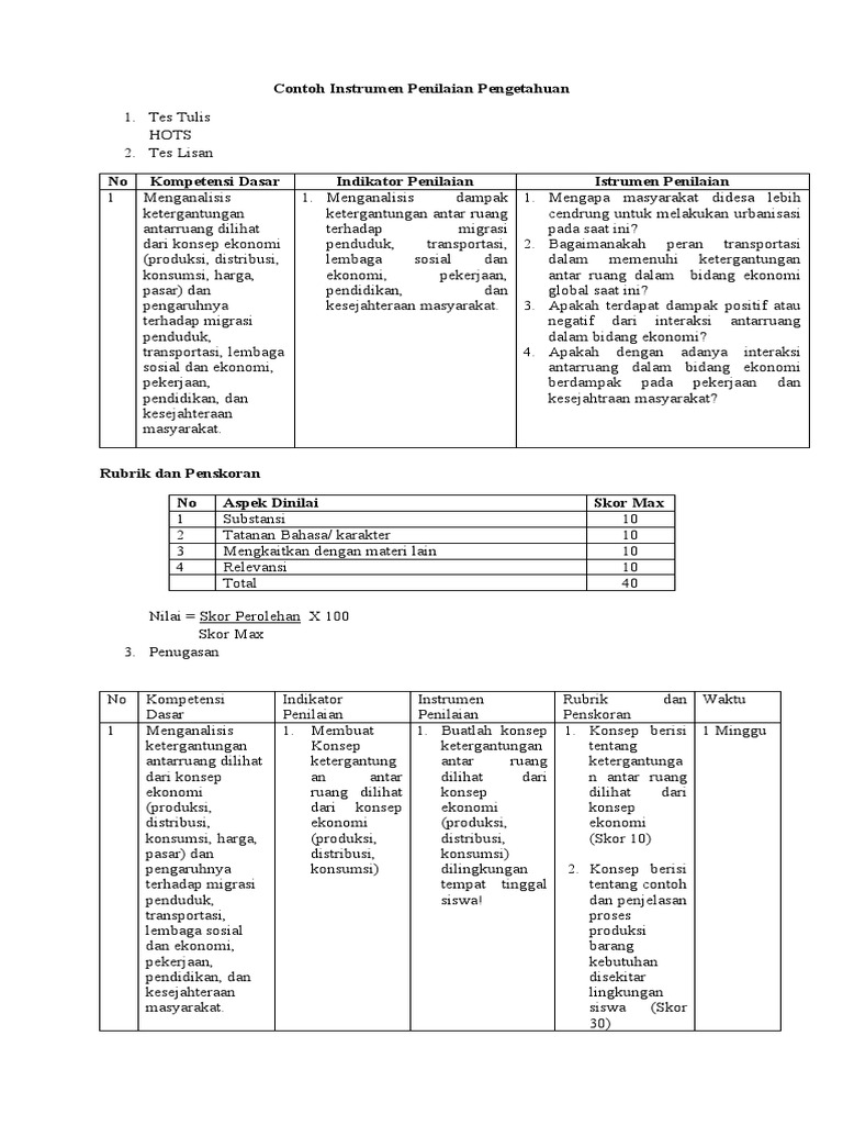 Contoh Instrumen Penilaian Pengetahuan | PDF