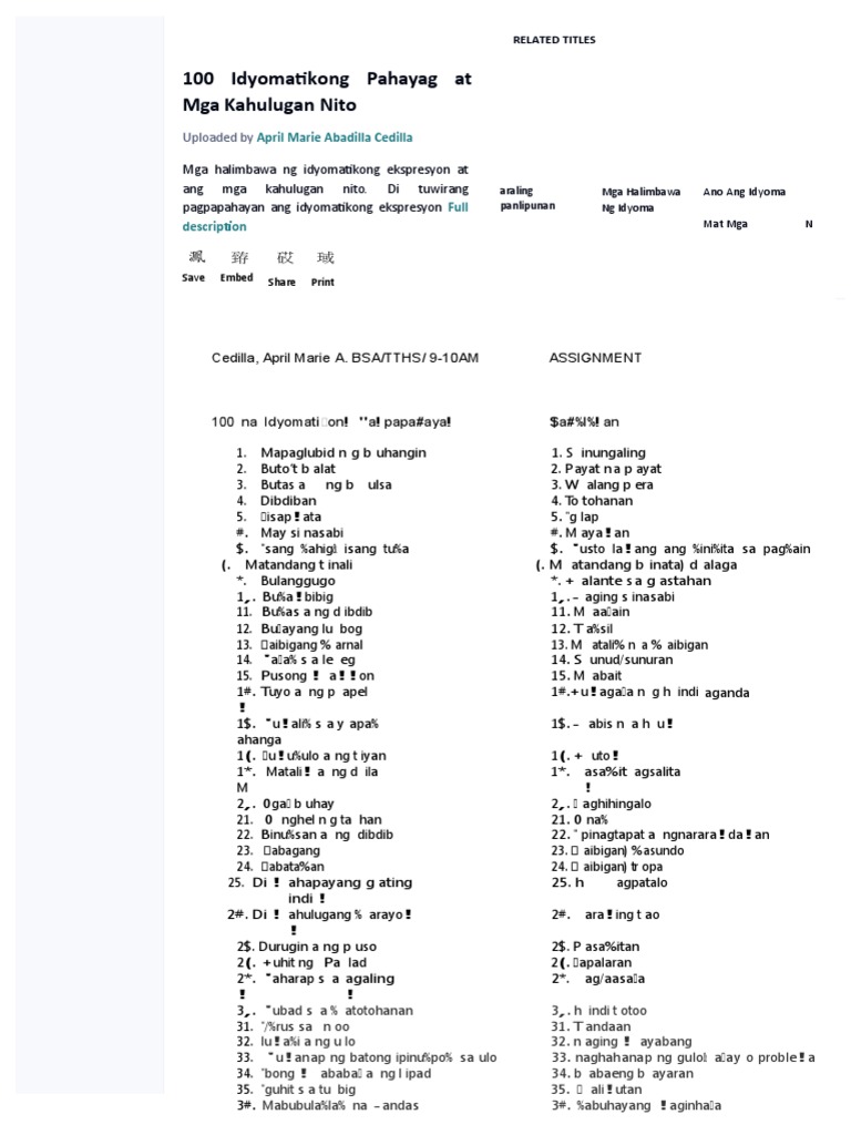 PDF Idyomatikong Pahayag at Mga Kahulugan Nito | PDF