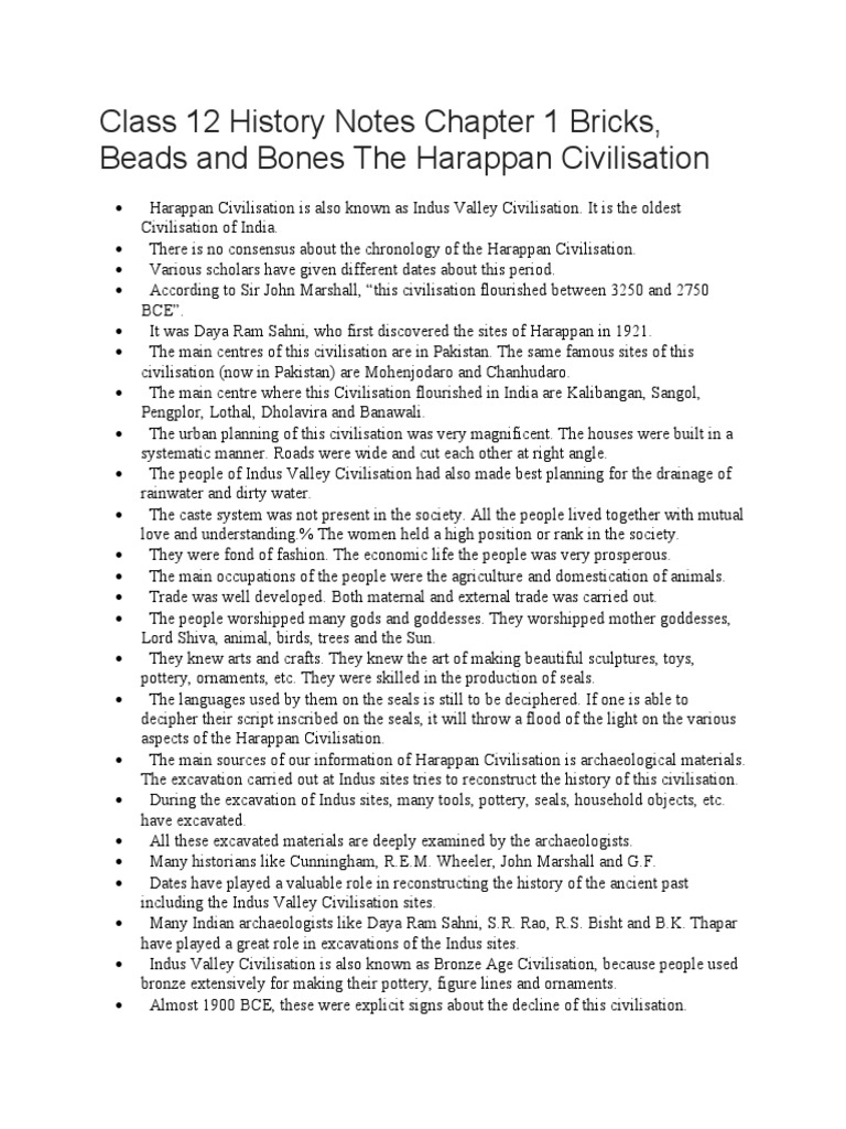 Class 12 History Notes Chapter 1 Bricks | PDF
