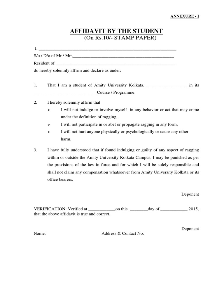 Affidavit by The Student: (On Rs.10/-STAMP PAPER) | Download Free PDF ...