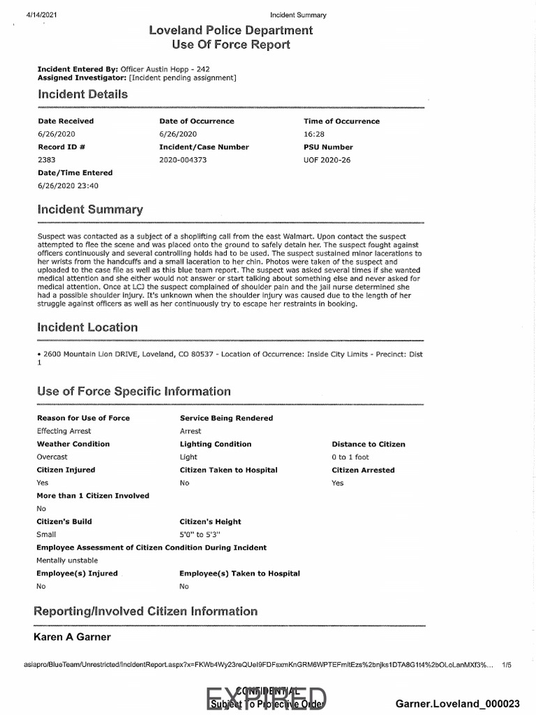 Karen Garner: Loveland Police Department Blue Team Report | PDF | Law ...