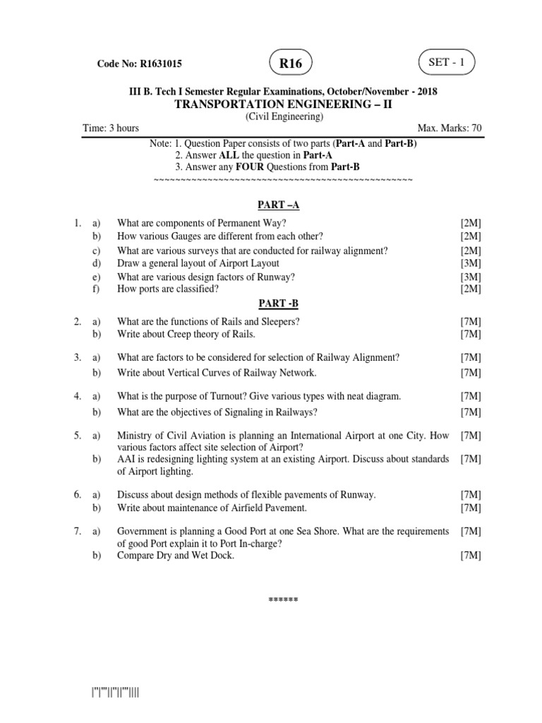 Transportation Engineering Exam Paper | PDF | Track (Rail Transport ...