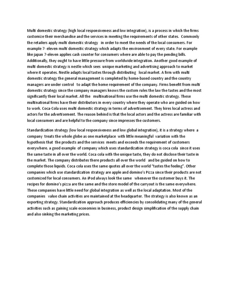 Exploring Multi-Domestic and Standardization Strategies: Examples from ...