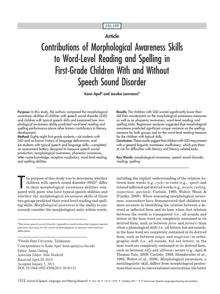 Contributions of Morphological Awareness Skills To Word-Level Reading ...