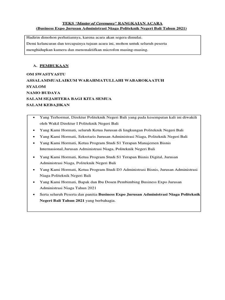 Teks MC Business Expo 2021 PNB | PDF | Bisnis