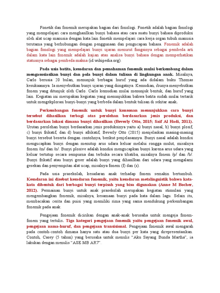 Fonetik dan Fonemik pada Anak | PDF | Seni & Disiplin Bahasa