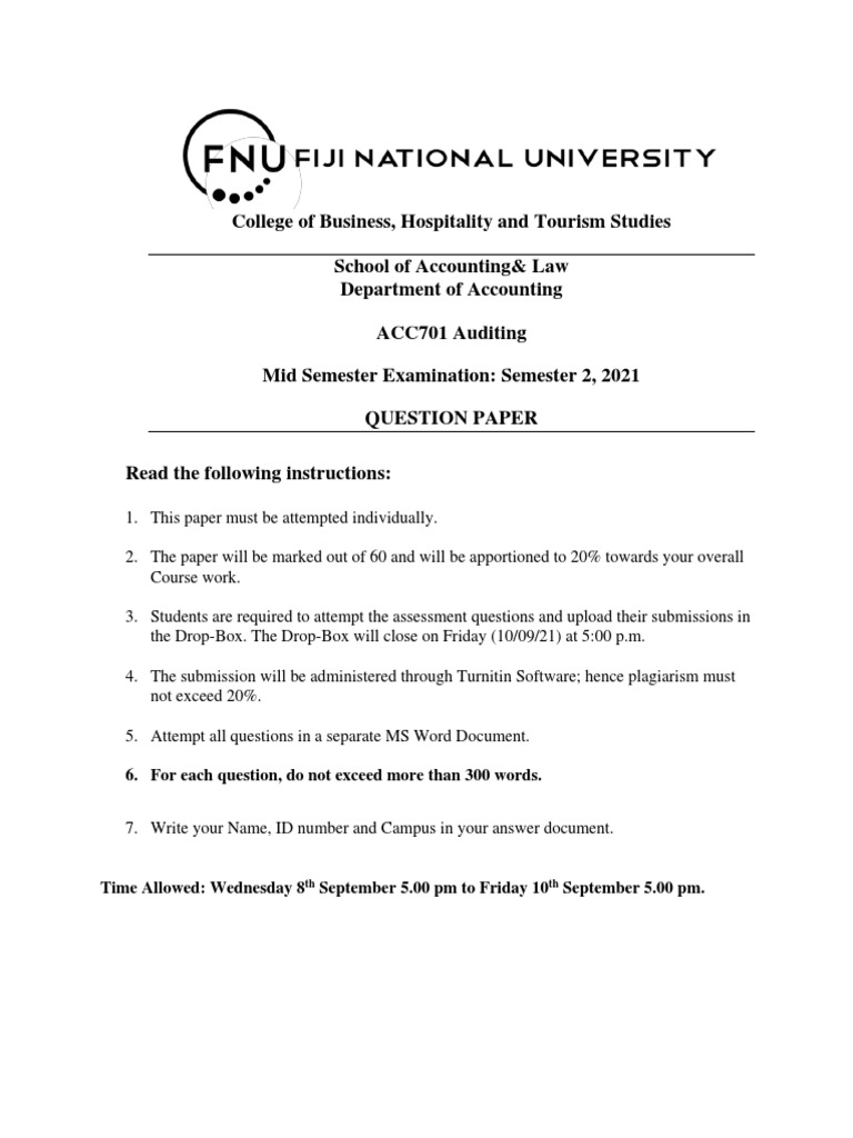 ACC701 Mid Exam - Question Paper | PDF | Audit | Accounting