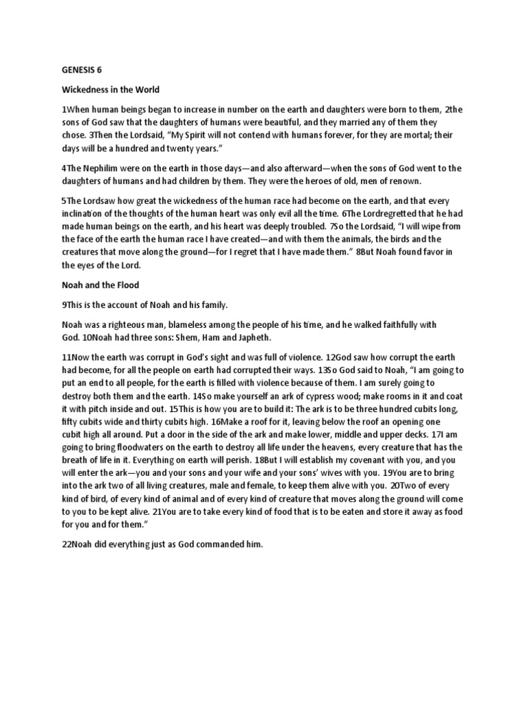 Genesis 6 Wickedness in The World | PDF | Noah | Noah's Ark