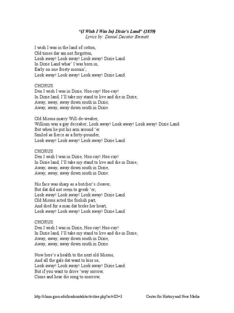 Dixie Song Lyrics 1 | PDF | Art