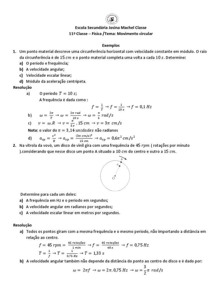 Exercicios de Fisica Sobre o Movimento Circular | PDF | Engenharia ...