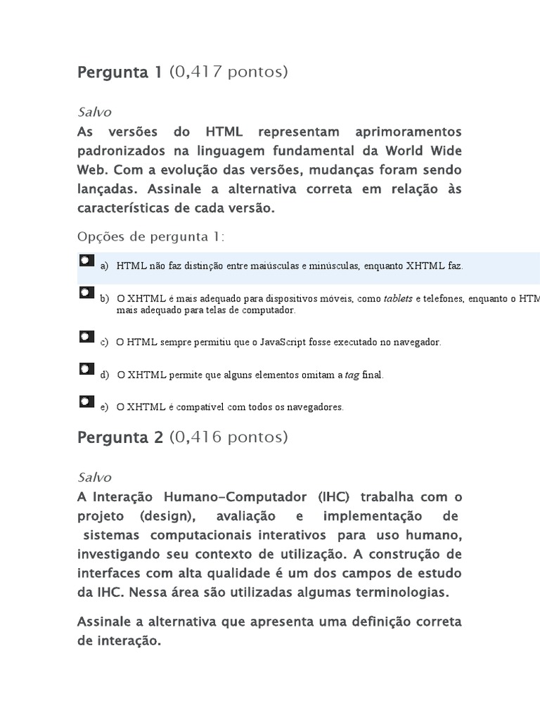 Prova Aplicações WEB | PDF | Html | Html5