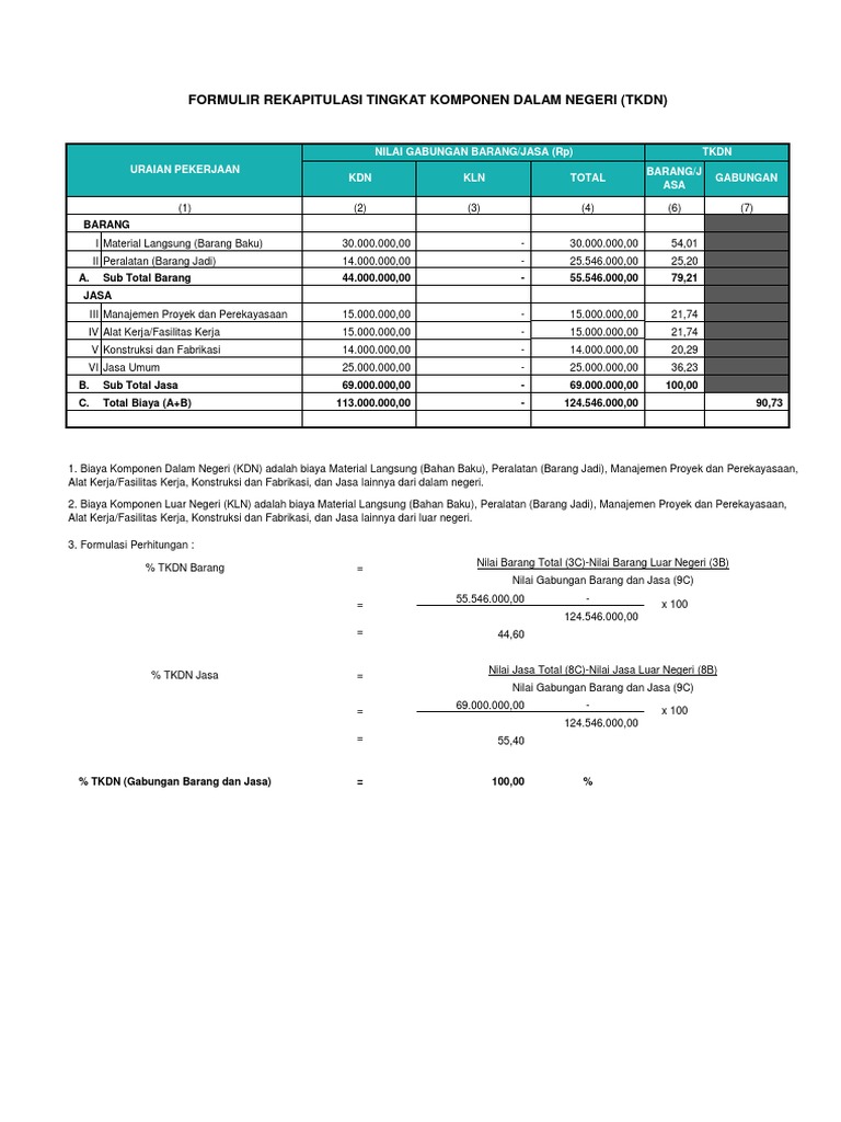 Rekapitulasi Biaya TKDN Barang dan Jasa | PDF