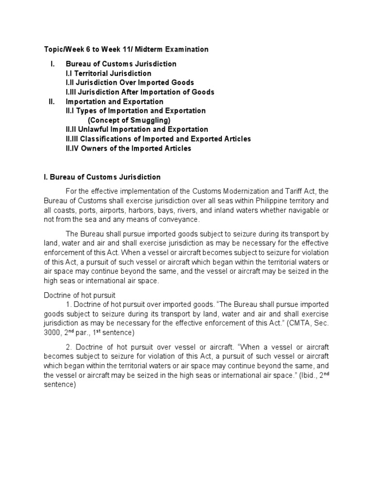 LECTURE NOTES BS Customs Administration | PDF | Customs | Coast Guard