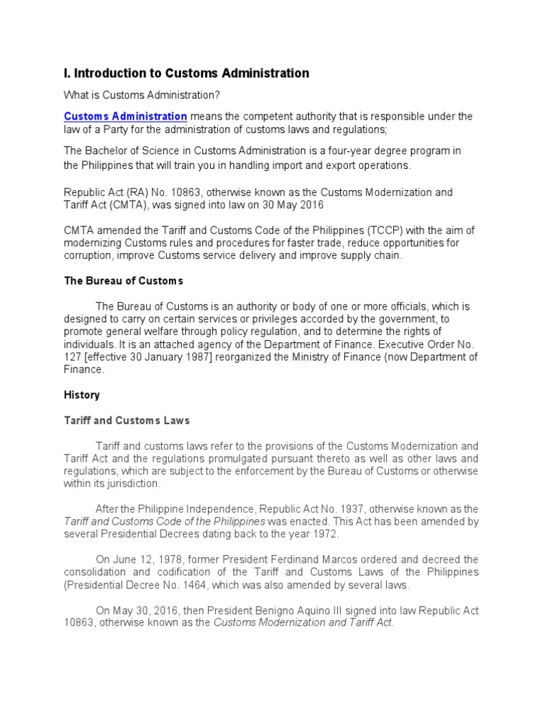 BS Customs Administration Notes | PDF | American Government | United ...