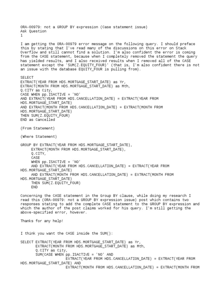 Ora 00979 Not A Group By Expression Case Statement Issue Pdf 9342