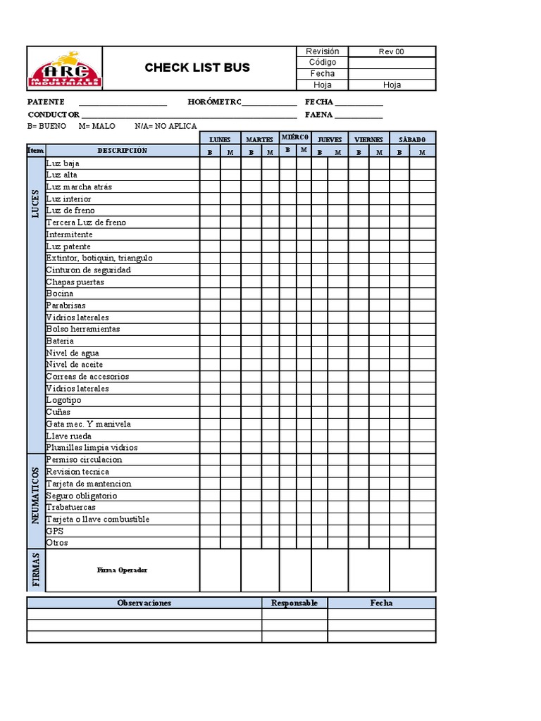 Checklist de Inspección de Autobuses | PDF