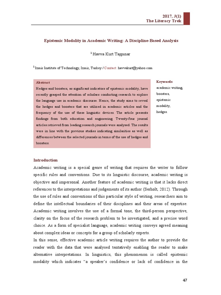 Epistemic Modality in Academic Writing - A Discipline-Based Analysis ...