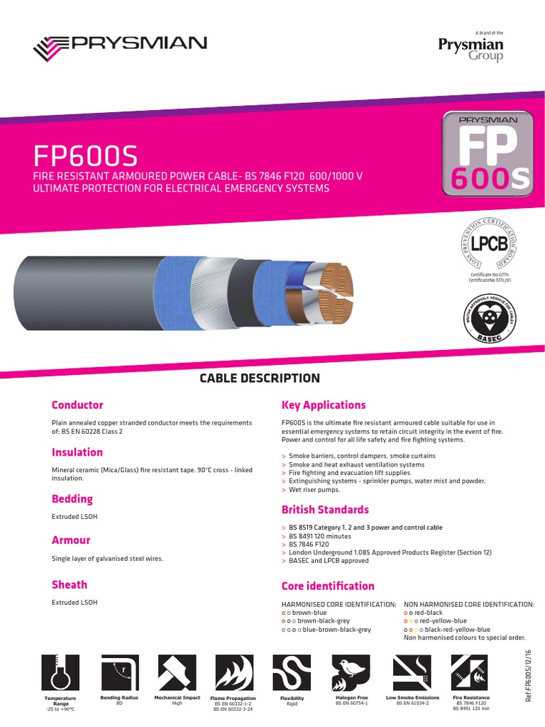 Fire Resistant Armoured Power Cable-Bs 7846 F120 600/1000 V Ultimate ...