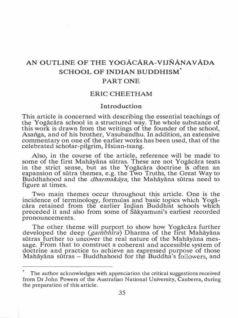 The Yogacara Vijnanavada School of Indian Buddhism Pts 1 2 | PDF ...