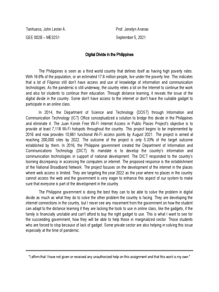 Digital Divide in the Philippines | PDF | Information And ...
