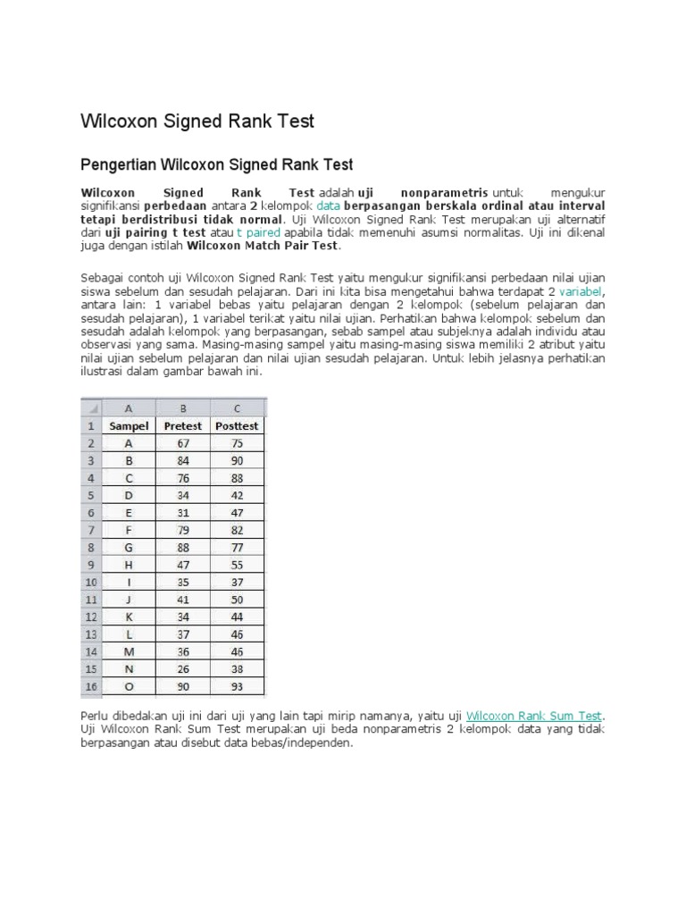 Panduan Uji Wilcoxon Signed Rank Test | PDF