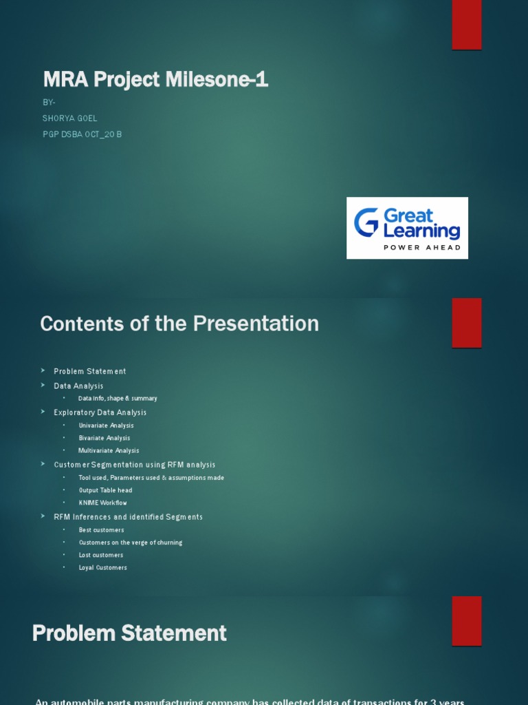 MRA Project Milesone-1: BY-Shorya Goel PGP Dsba Oct - 20 B | PDF | Data Analysis | Correlation ...